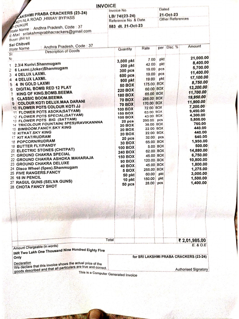 Crackers Bill 2023 | PDF