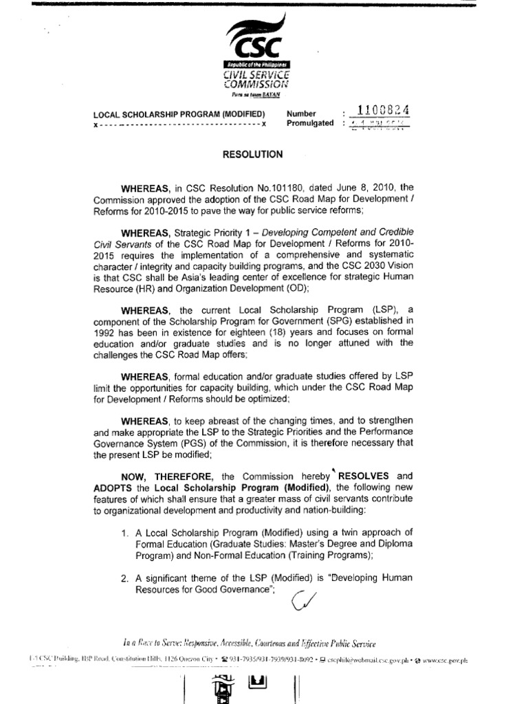 CSC Resolution No. 1100824 | PDF