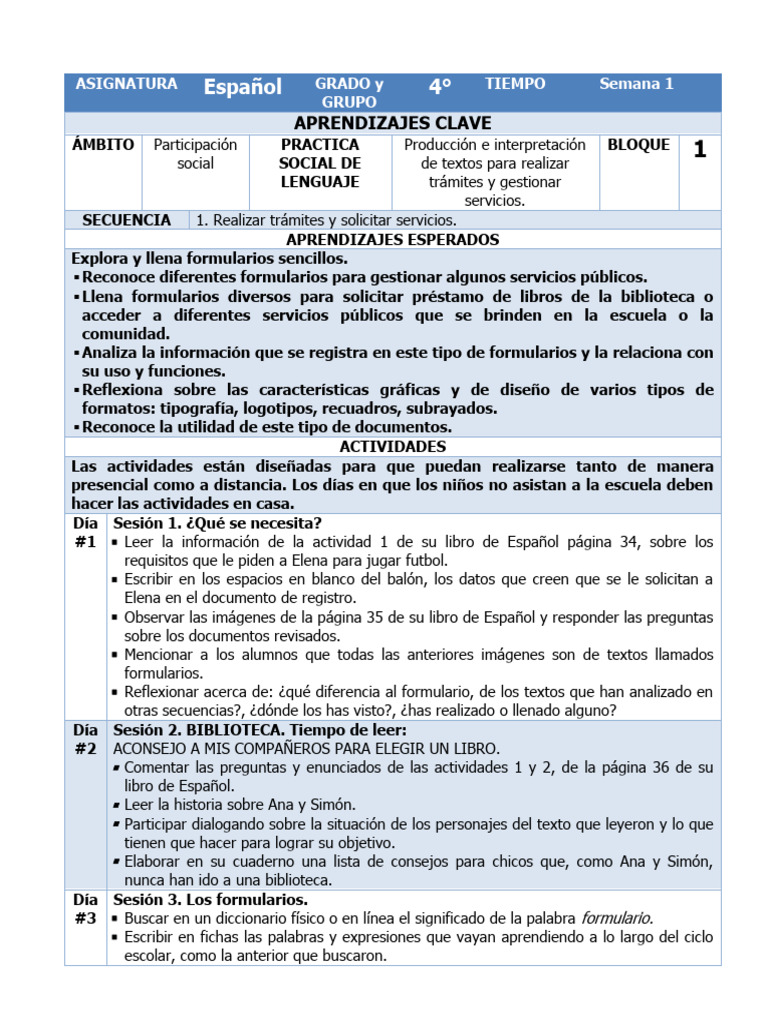 4to Grado Español | PDF