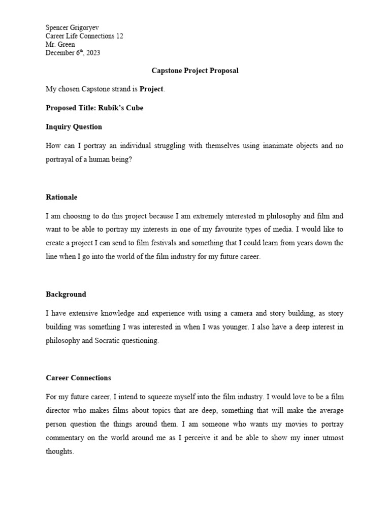 Capstone Project Proposal - Spencer Grigoryev 1 | PDF | Thought | Cognitive Science