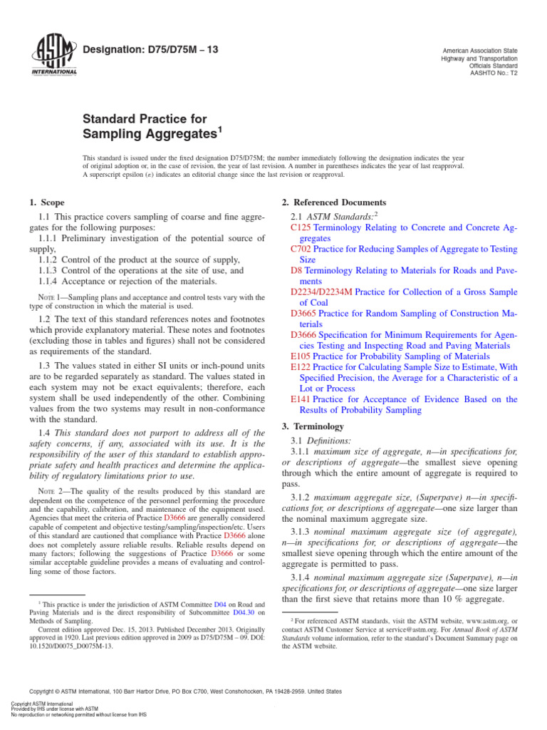 Astm D75 D75M - 2013 - 059635675668 | PDF