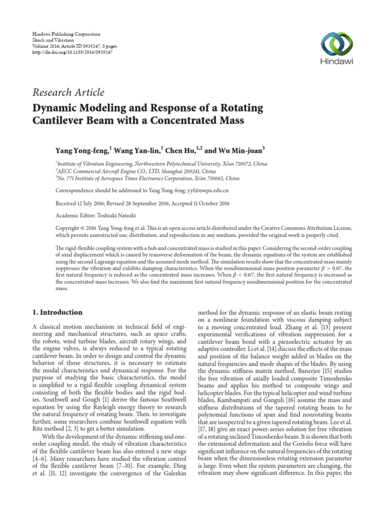 Dynamic Modeling and Response of A Rotating | PDF | Beam (Structure ...