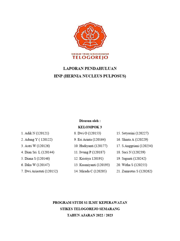 LAPORAN PENDAHULUAN HNP LUMBAL Kel 3 | PDF