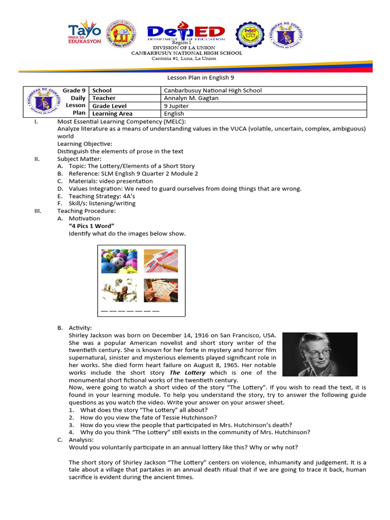 Lesson Plan For COT 1 | PDF