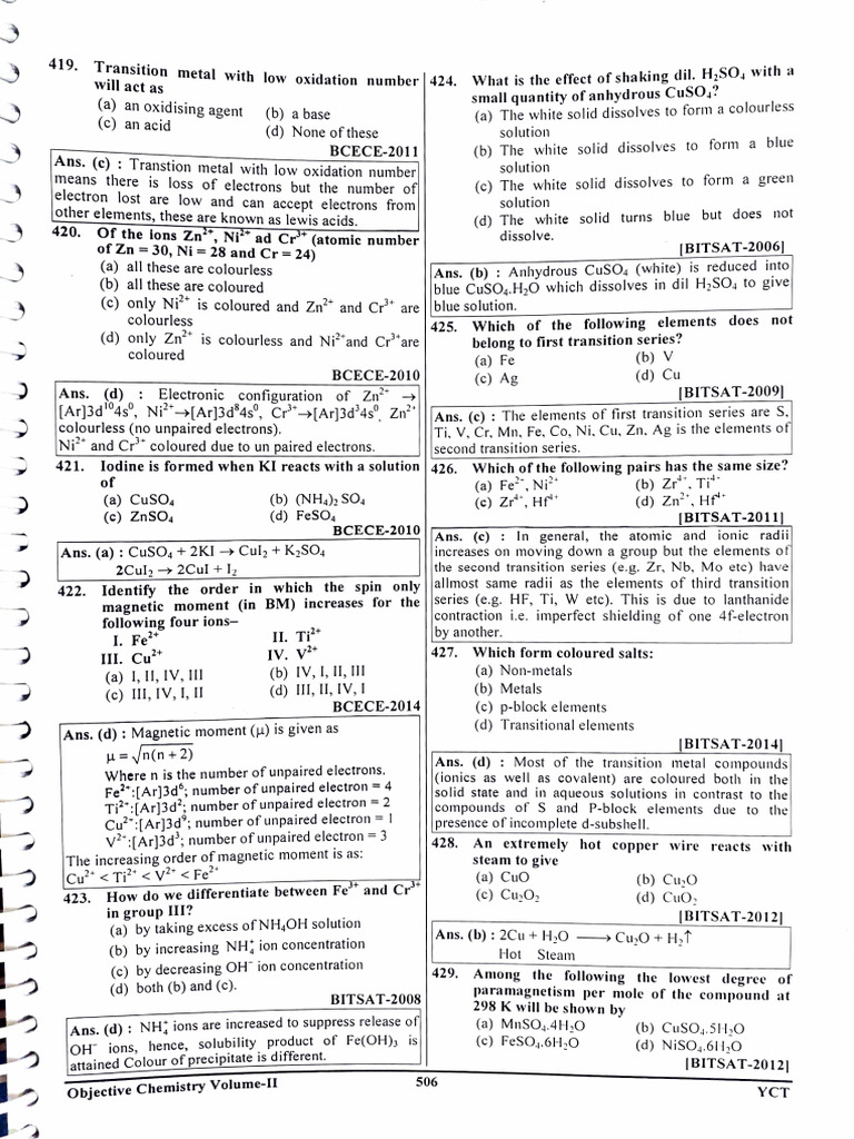 D-Block MCQ Solved | PDF | Transition Metals | Coordination Complex