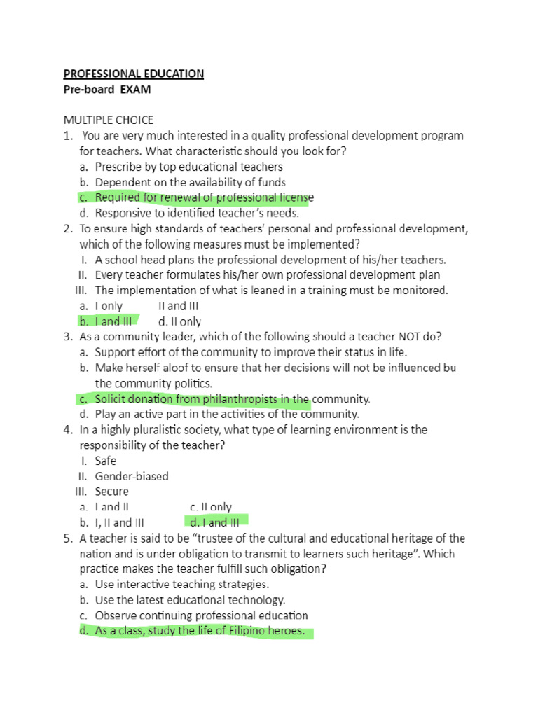 LET PROF ED PreBoard 150 Items - Docx Google Docs Edited | PDF