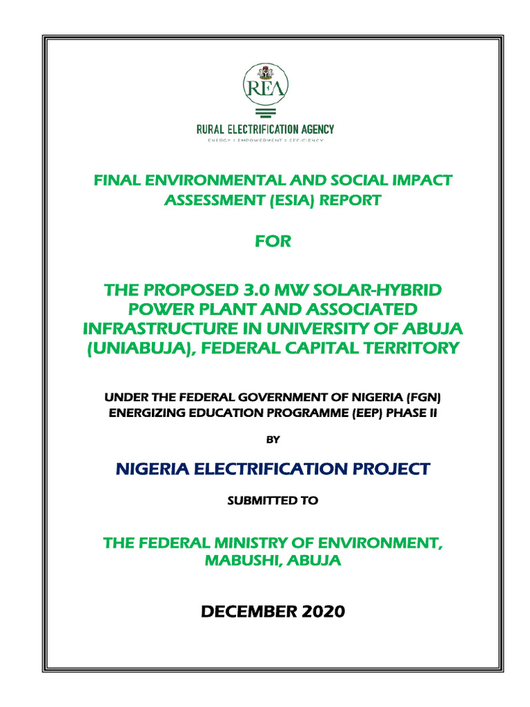 Final Esia Report For Uniabuja Solar Hybrid Power Project in Abuja FCT ...