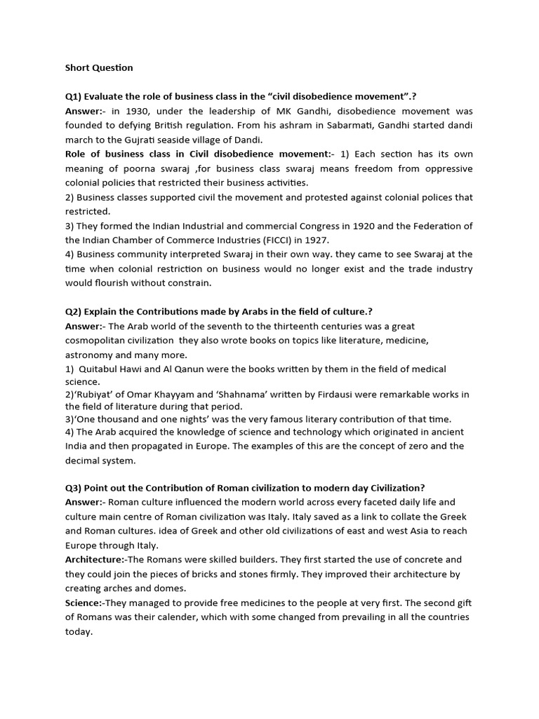 History Test Paper Answer | PDF | History