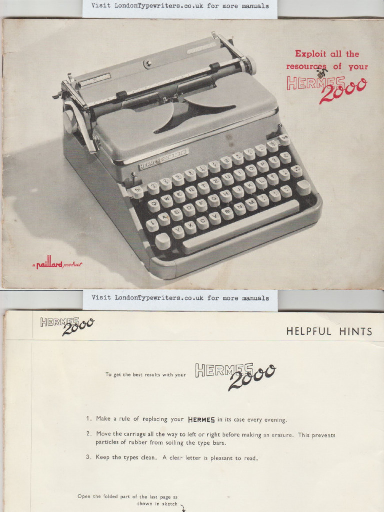 London Typewriters Hermes 2000 Instruction Manual English | PDF