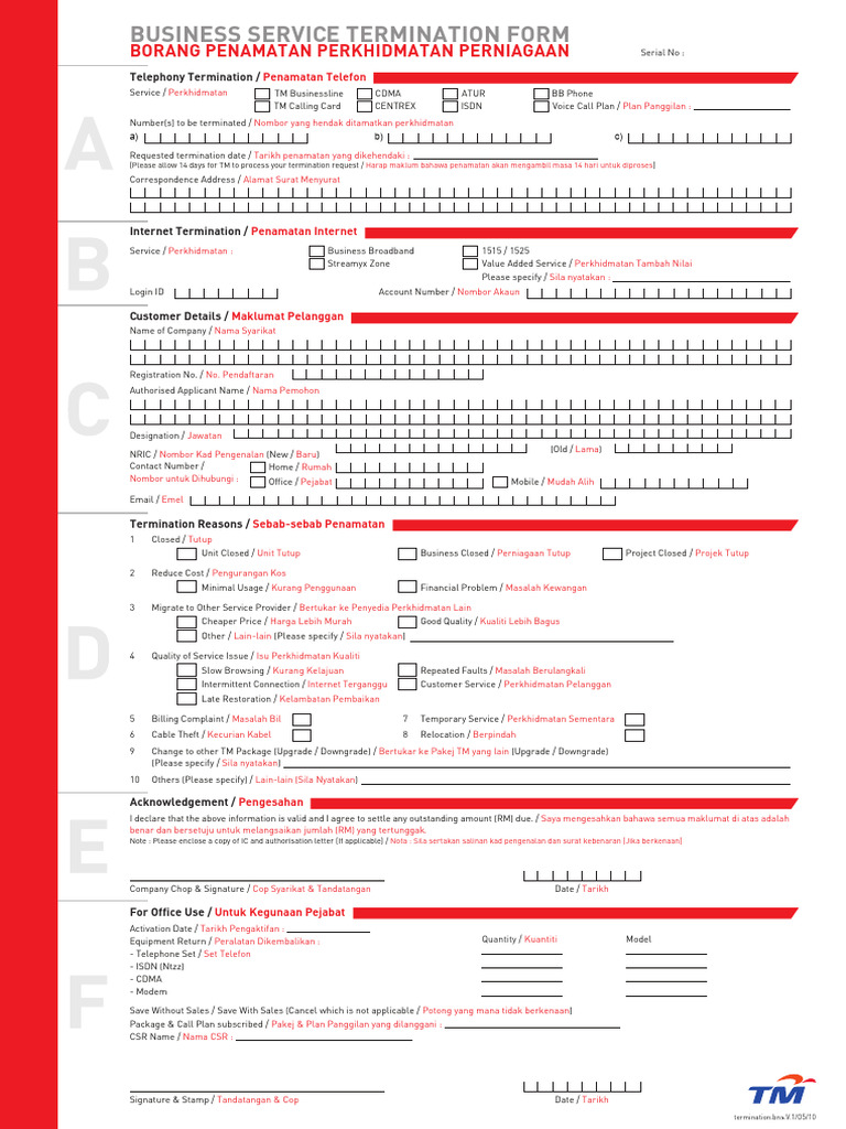 TM Termination Form | PDF