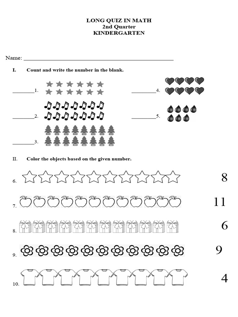 Math Kinder Long Quiz 1 | PDF