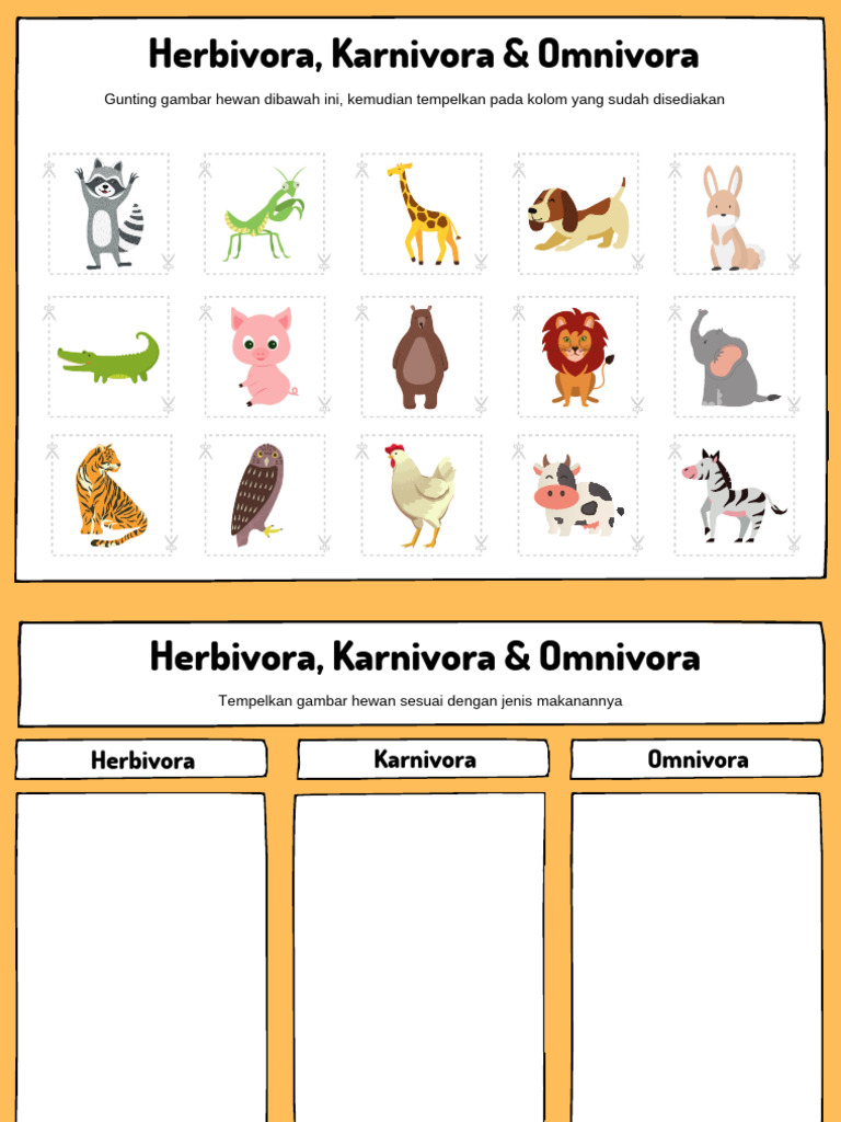 Herbivore Carnivore Omnivore Cutting Worksheet | PDF