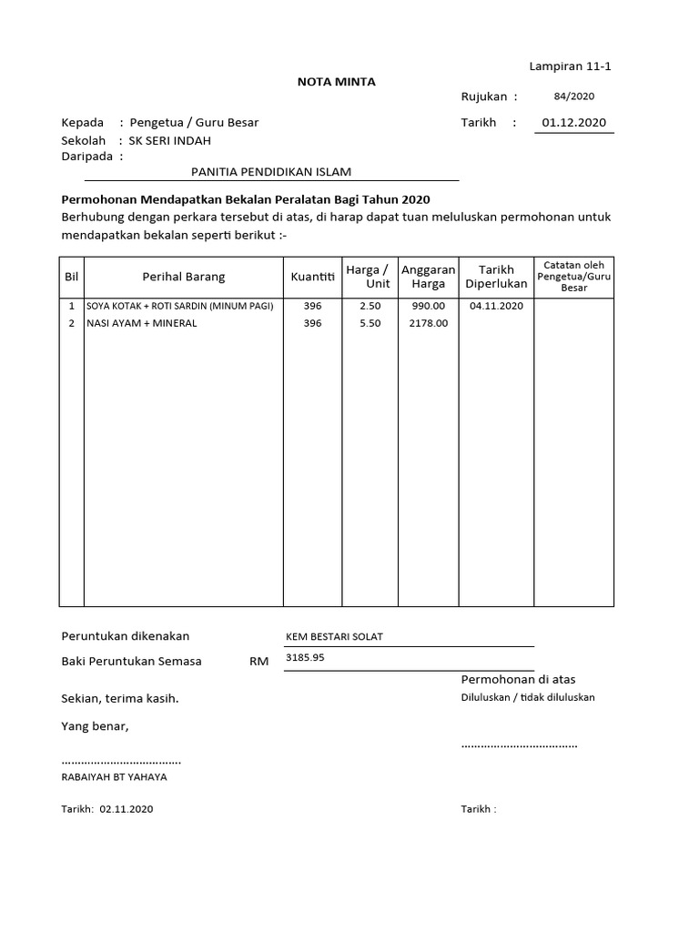 Nota Minta RBT 870 | PDF