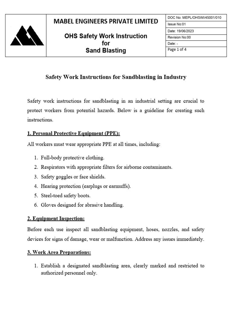 Sandblasting Safety Guide | PDF