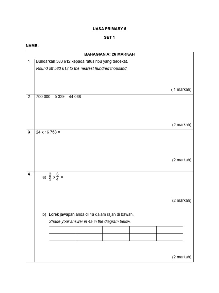 Uasa Primary 5 Set 1 | PDF