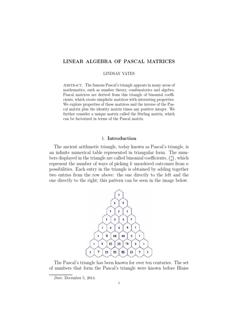 Pascal Matrices for Mathematicians | PDF