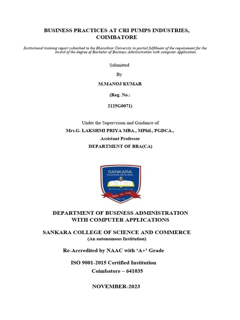 Manojkumar.m (Final) | PDF | Human Resources | Pump