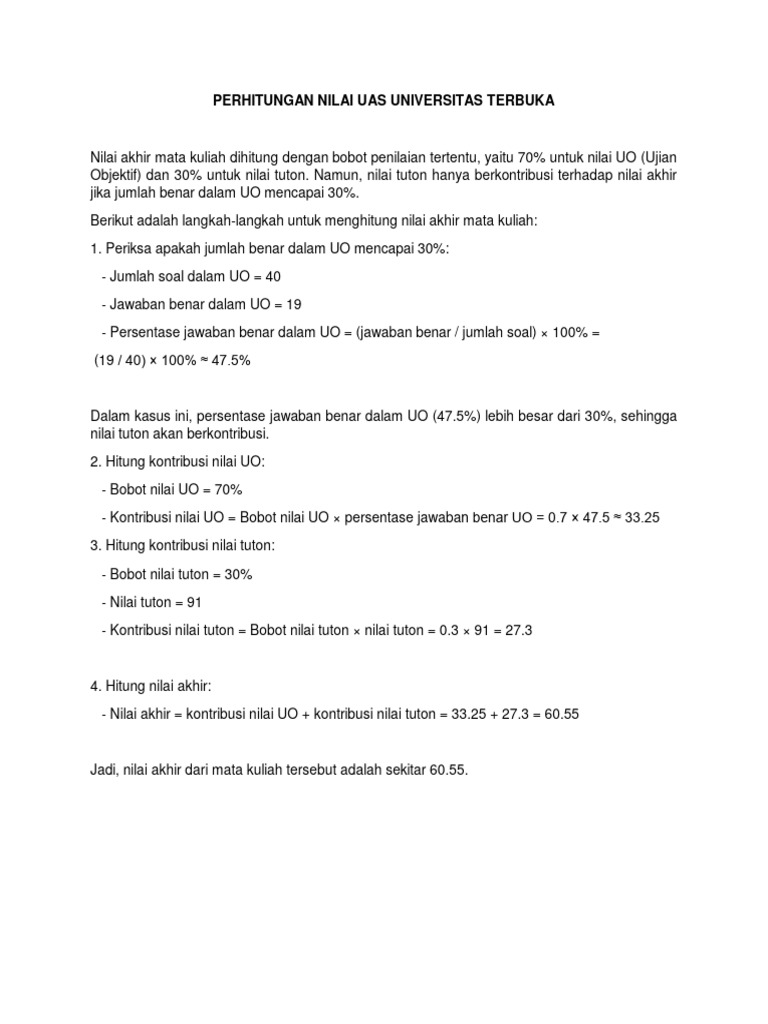 Perhitungan Nilai Uas Universitas Terbuka | PDF