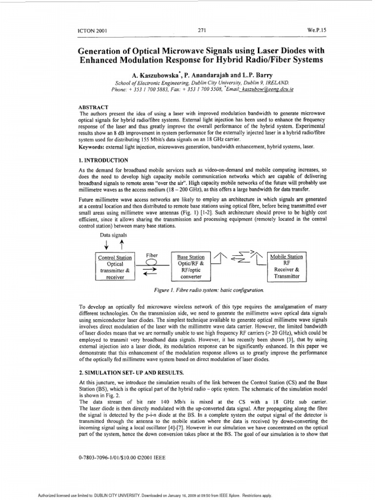 Generation of Optical Microwave Signals Using Laser Diodes With | PDF ...
