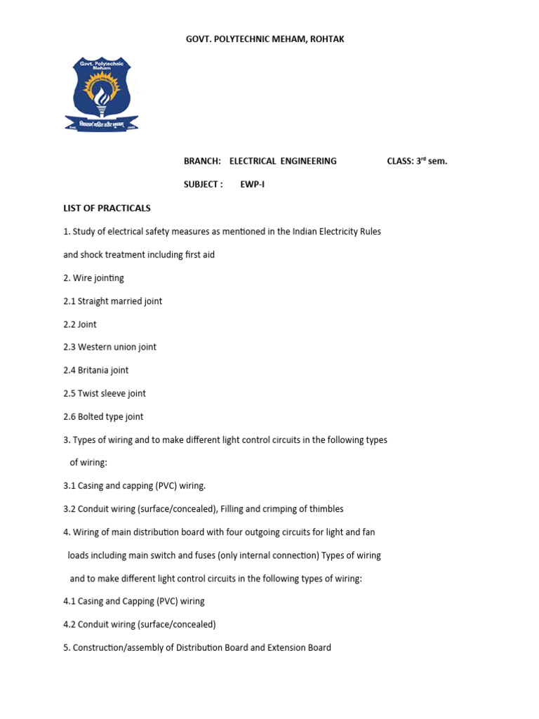 Ewp I Practical | PDF | Electrical Wiring | Switch