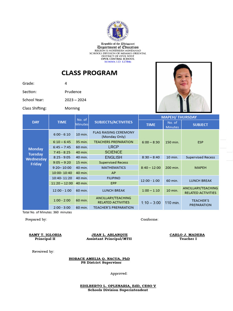 Corrected Final Individual Class Program Grade 4 2023 2024 | PDF ...