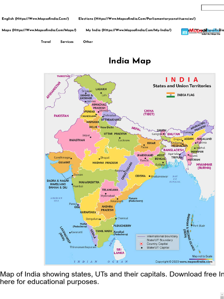 India Map with States and Capitals | PDF
