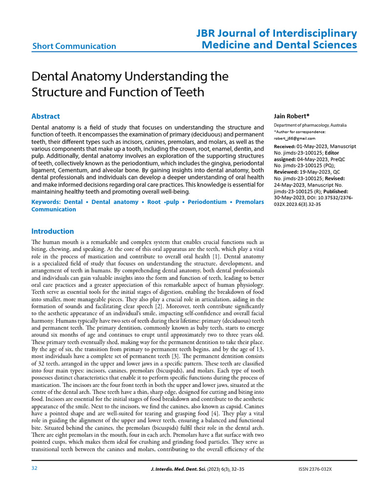 Dental Anatomy Understanding The Structure And Function Of Teeth Pdf Human Tooth Tooth