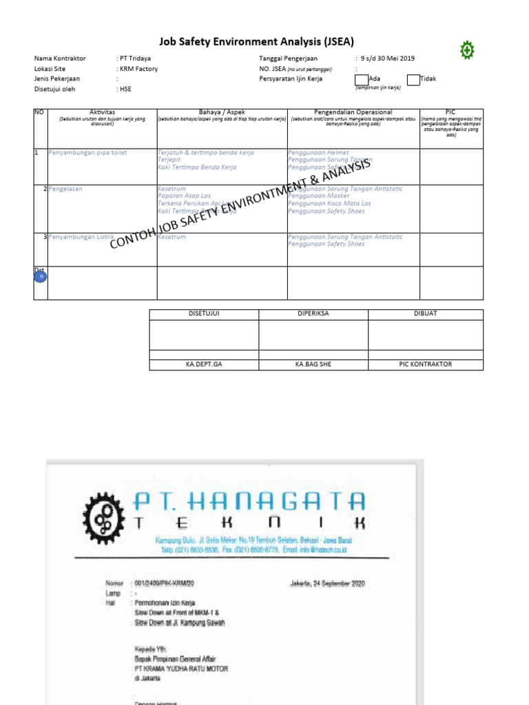 Contoh Ijin Kerja Dan JSE | PDF