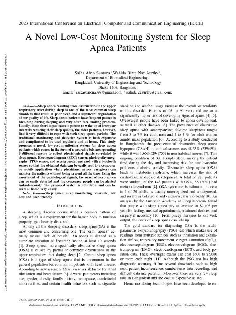 A Novel Low Cost Monitoring System For Sleep Apnea Patients Pdf