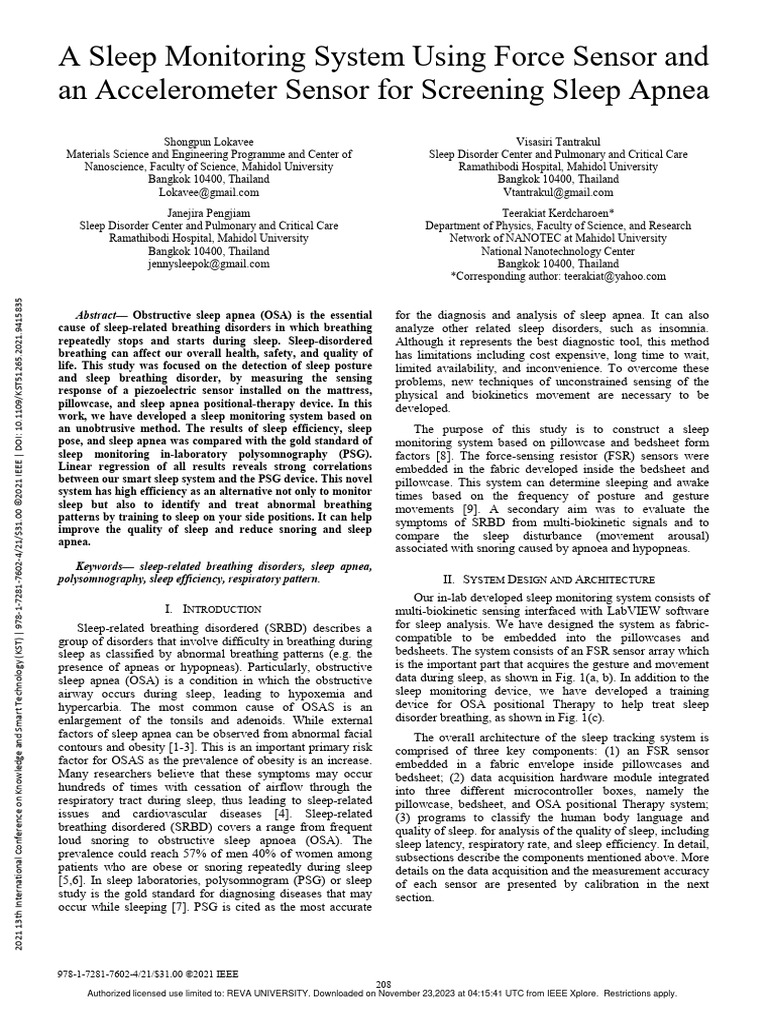 A Sleep Monitoring System Using Force Sensor and An Accelerometer Sensor For Screening Sleep ...