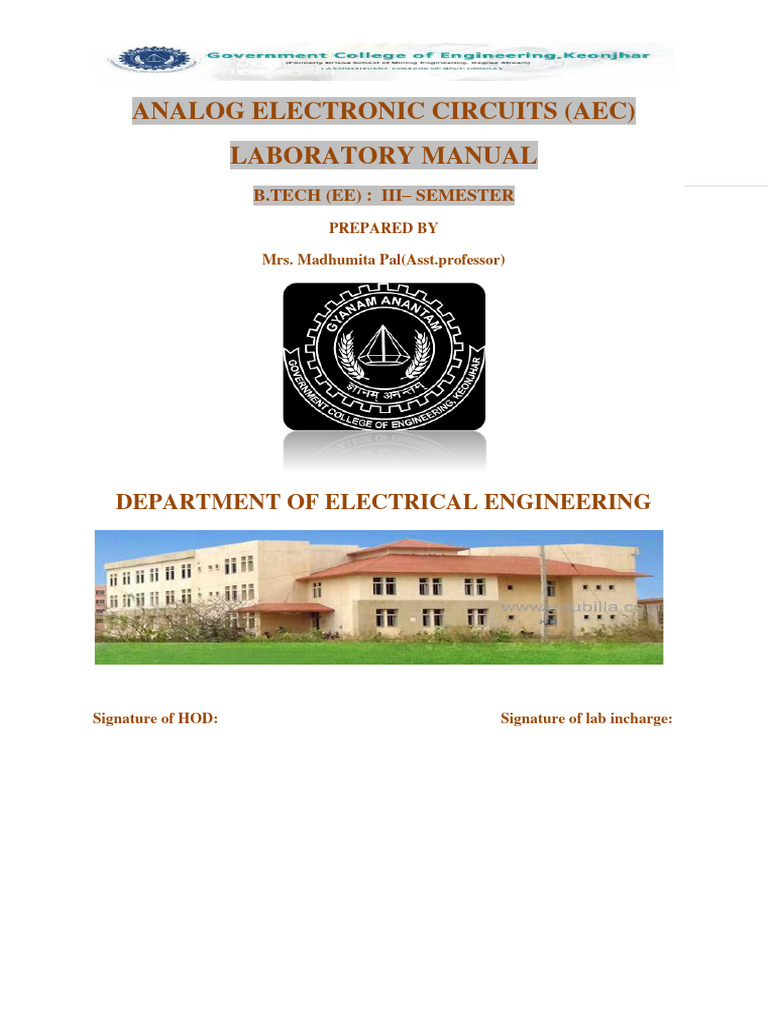 Analog Electronic Circuits Lab Manual | Download Free PDF | Amplifier | Field Effect Transistor