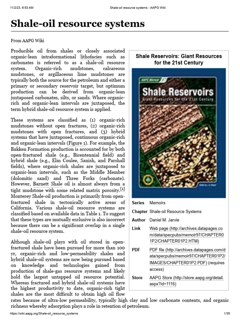 Shale-Oil Resource Systems - AAPG Wiki | PDF | Petroleum | Oil Shale