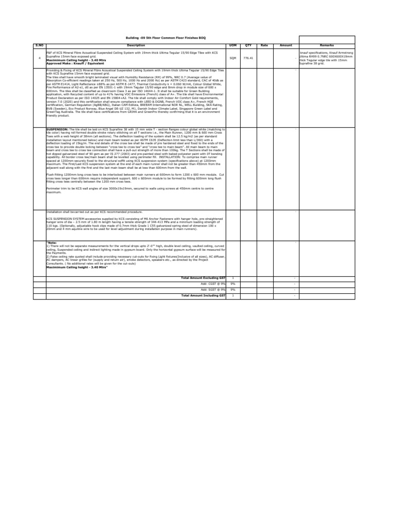 Knauf Ceiling BOQ | PDF | Beam (Structure) | Screw