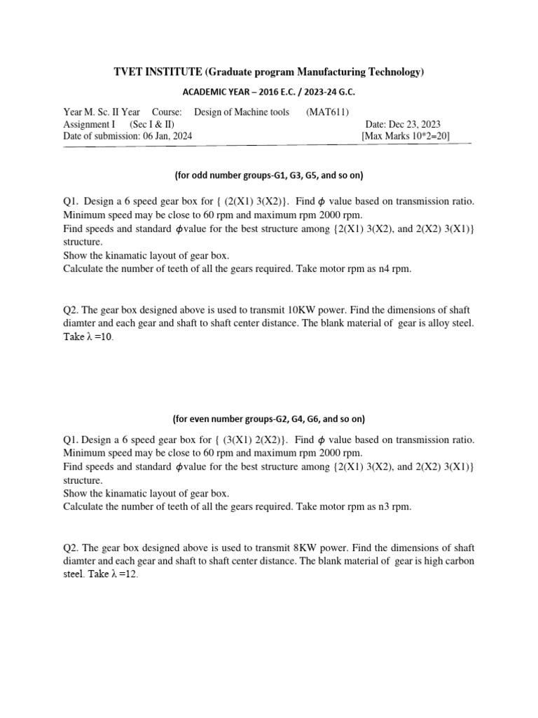 Assign I .1design of Machine Tool | PDF | Technology & Engineering