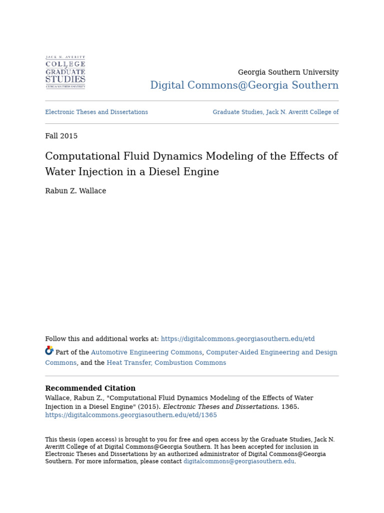 2015 - Computational Fluid Dynamics Modeling of The Effects of Water Injection in A Diesel ...
