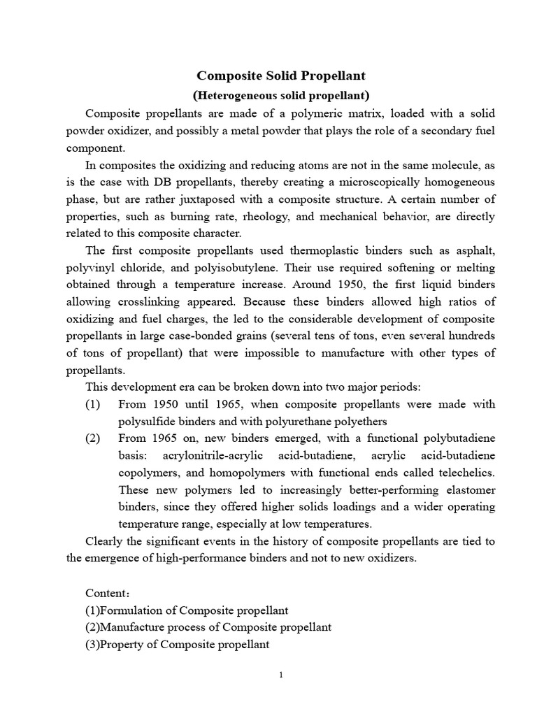 Overview of Composite Solid Propellant | PDF | Rocket Propellant | Polymers