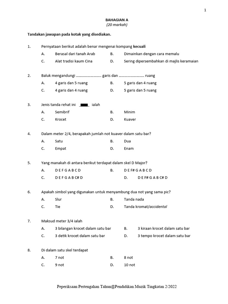 Soalan PPT Muzik Tingkatan 2 | PDF