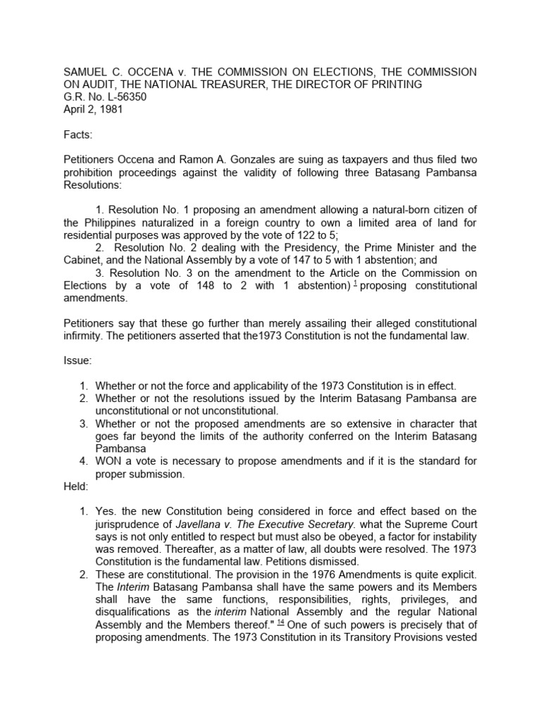 Case Digest Occena v. COMELEC | PDF