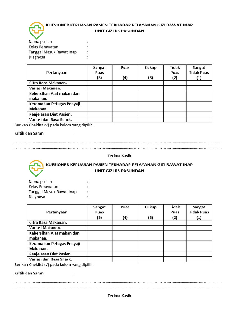 Form Survey Kepuasan Pasien | PDF