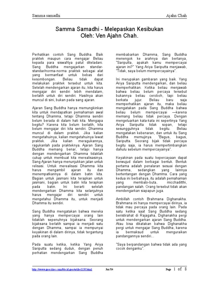 Ajahn Chah - Samma Samadhi in Indonesia | PDF
