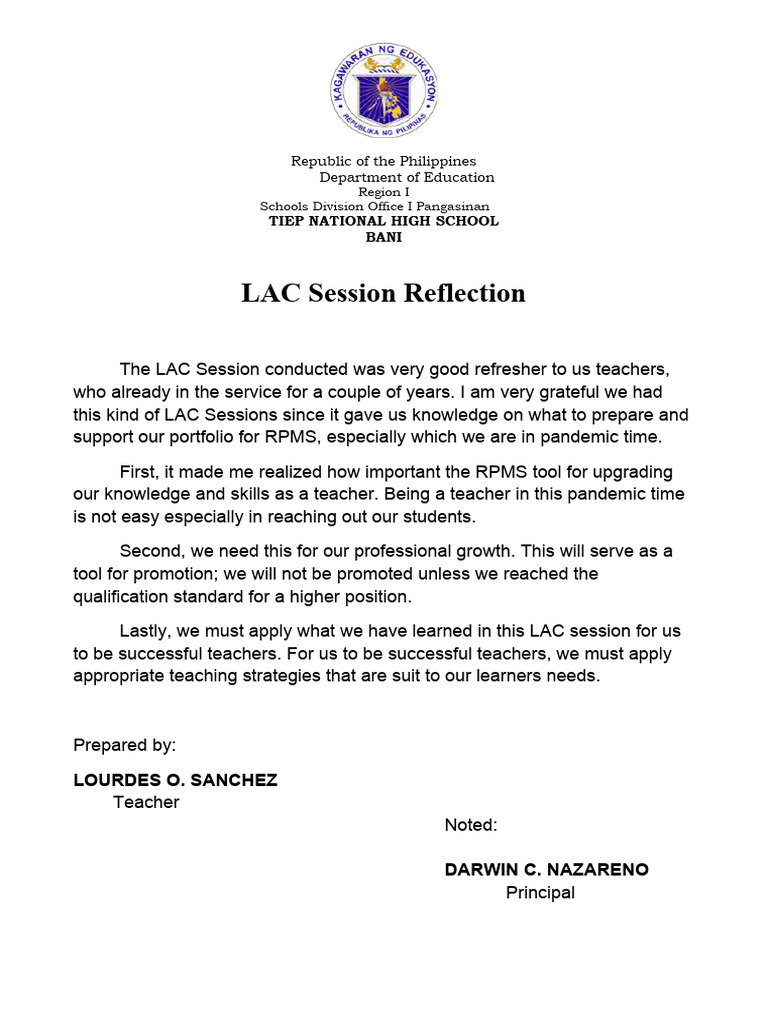 RPMS LAC Session Rflection | PDF