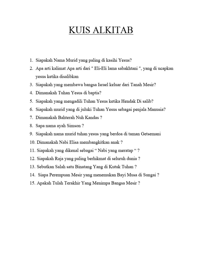 Kuis Alkitab untuk Sekolah Minggu | PDF | Agama & Spiritualitas