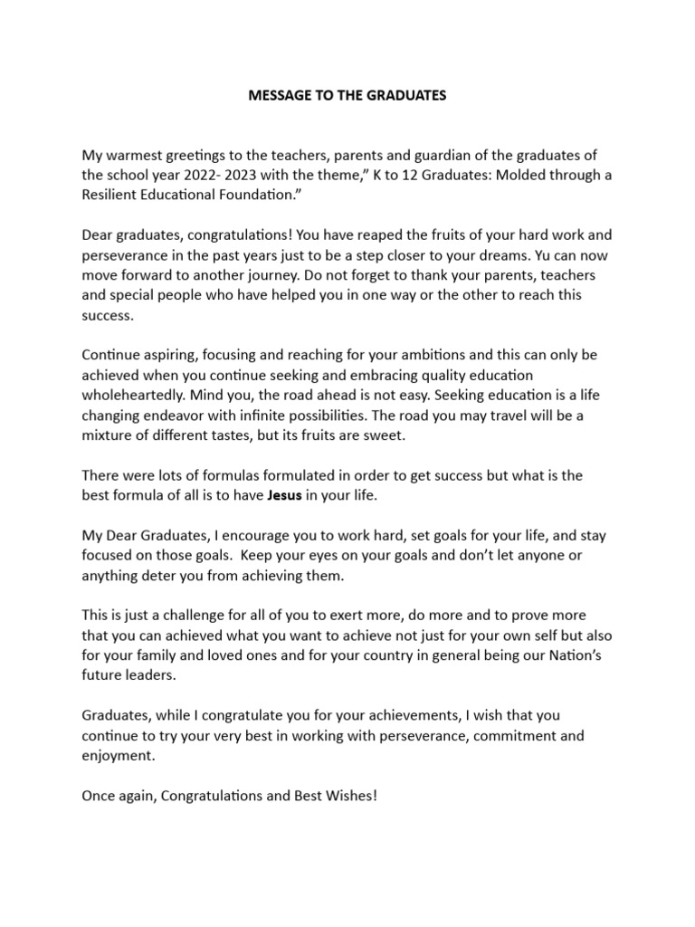 Graduation Message | PDF Graduation Message | PDF