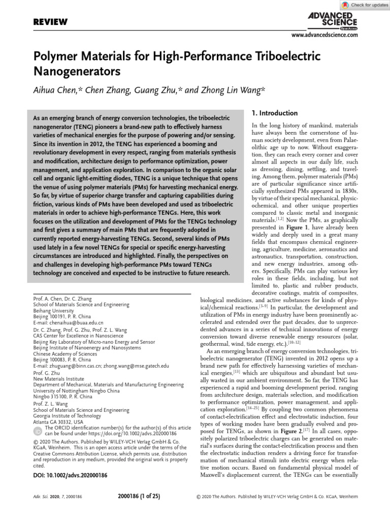 Polymer Materials For High-Performance Triboelectric Nanogenerators | PDF