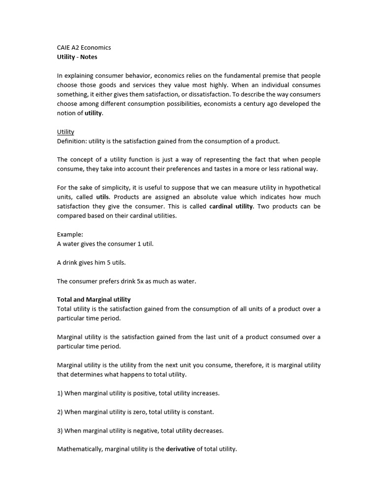 A2 MicroEconomics Summary Notes | PDF | Utility | Demand