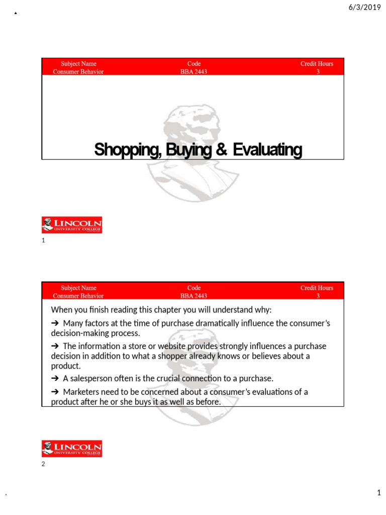 Consumer Behaviour - Chapter #6 - Shopping Buying Evaluating and Disposing | PDF