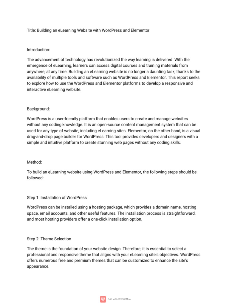 Elearning Website Report | PDF | Word Press | Educational Technology