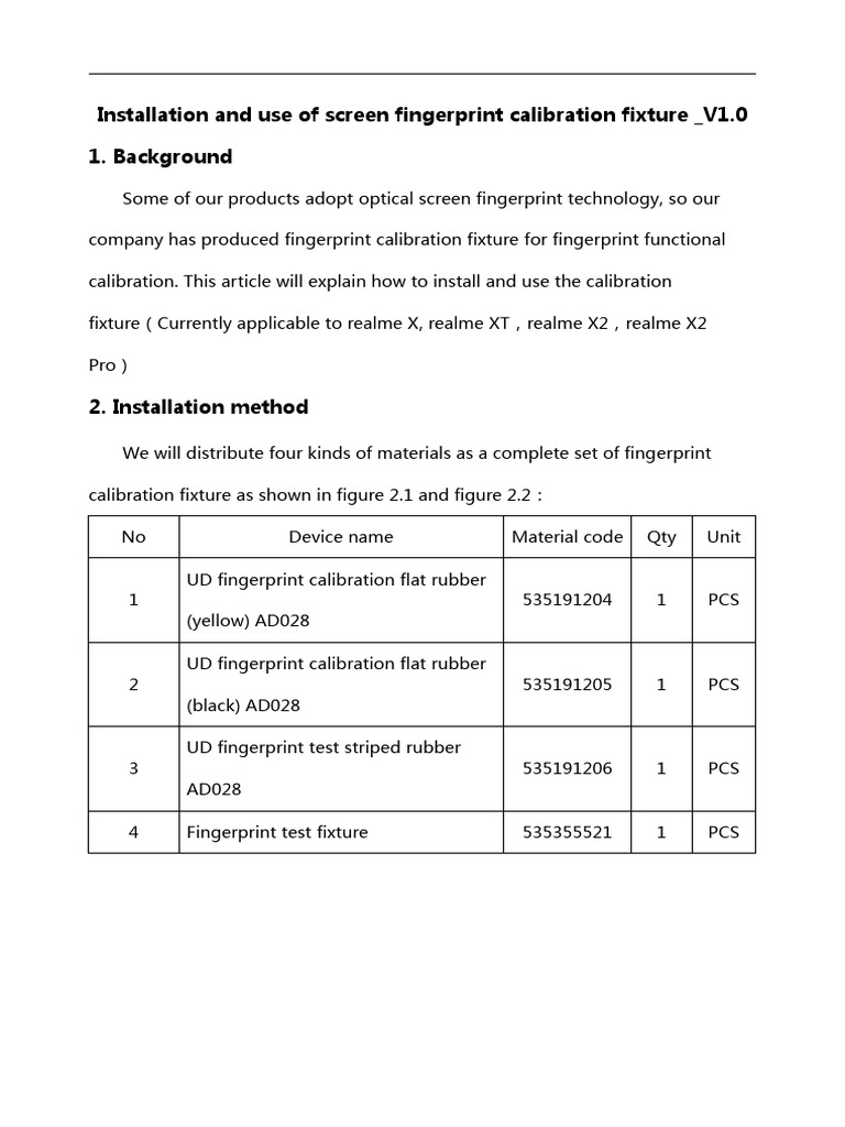 Installation and Use of Screen Fingerprint Calibration Fixture - V1.0 | PDF