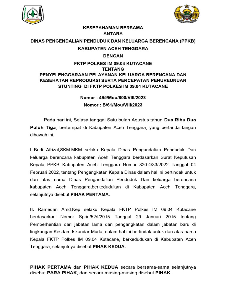 MOU OPD KB Dengan Fasyankes TNI AD | PDF | Pengelolaan Keuangan & Uang | Hukum