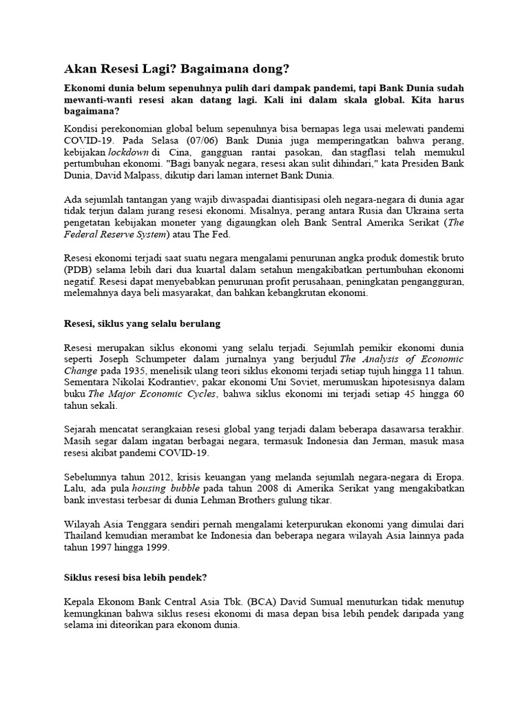 Akan Resesi Lagi | PDF